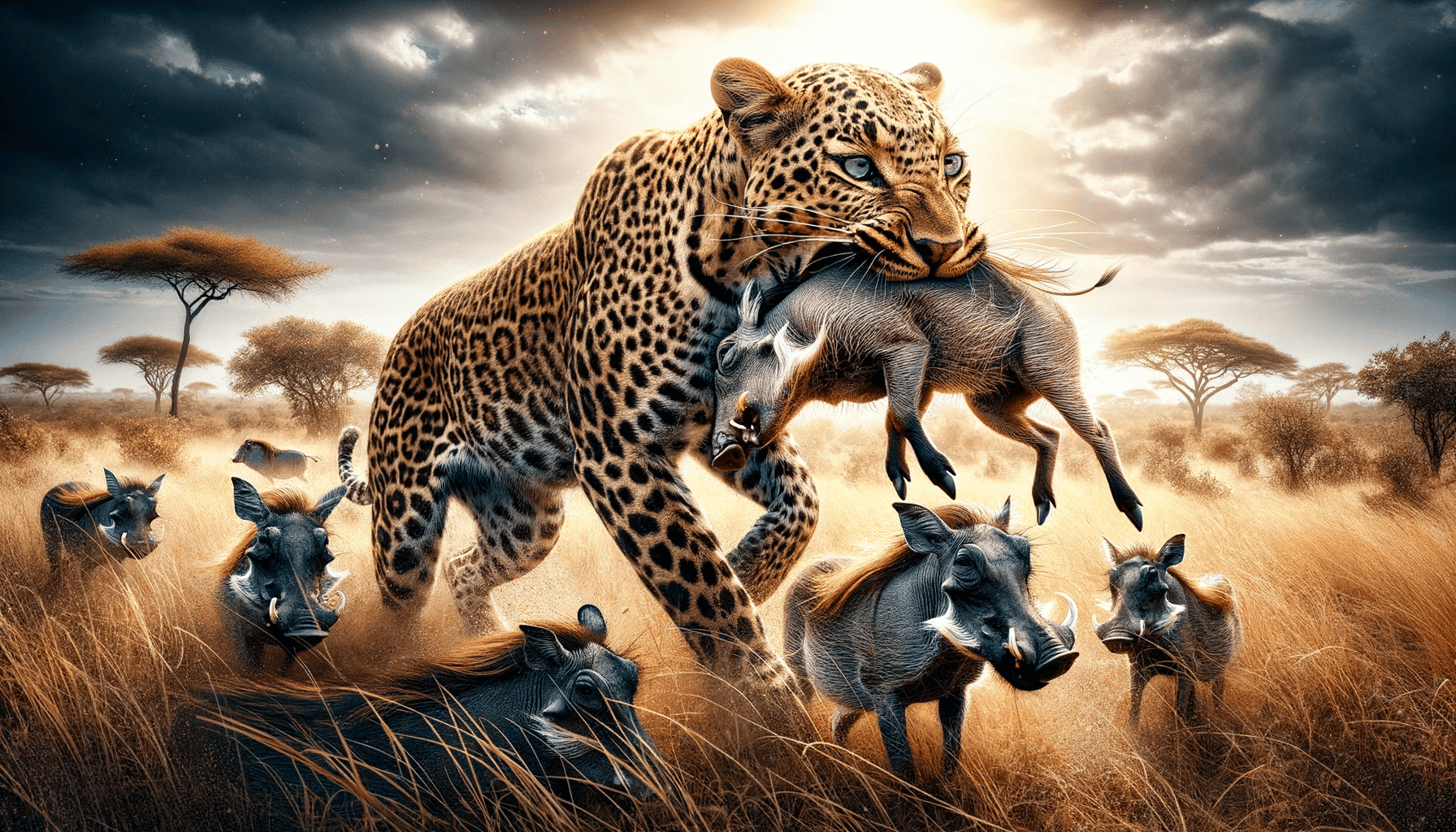 Hoc pardus Preys de tota familia Warthogs - Animalia circum Globum